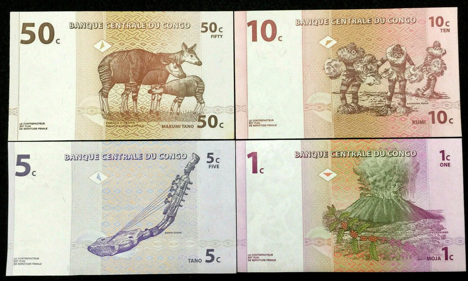 Congo 50,10,5,1 Centime Banknote Set World Paper Money UNC Currency ...