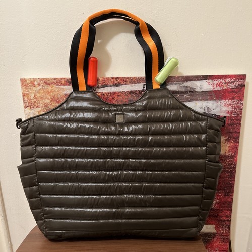 THINK ROYLN Large Dark Green Puffer Quilted Tote Bag Strap Lost NWOT | eBay