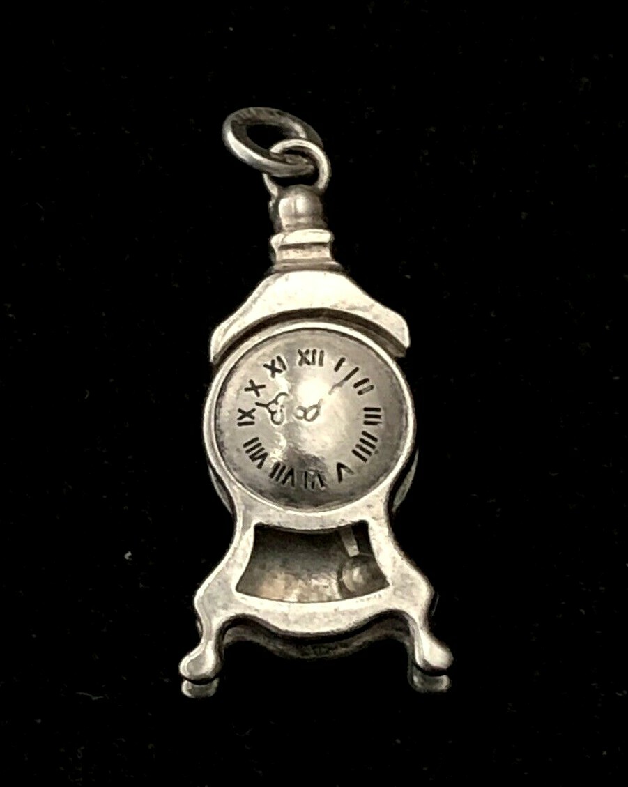Vintage 800 Silver Moveable Mantle Clock Charm - Gem