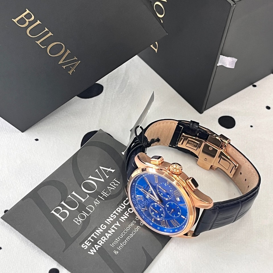 Bulova 97B170 Wilton 46.5mm Bule Dial Leather Strap Classic Quartz Men ...