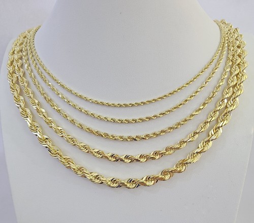 Real 10k Solid Gold Rope Chain Necklace 2.5mm-7mm Men Women Yellow 10kt ...
