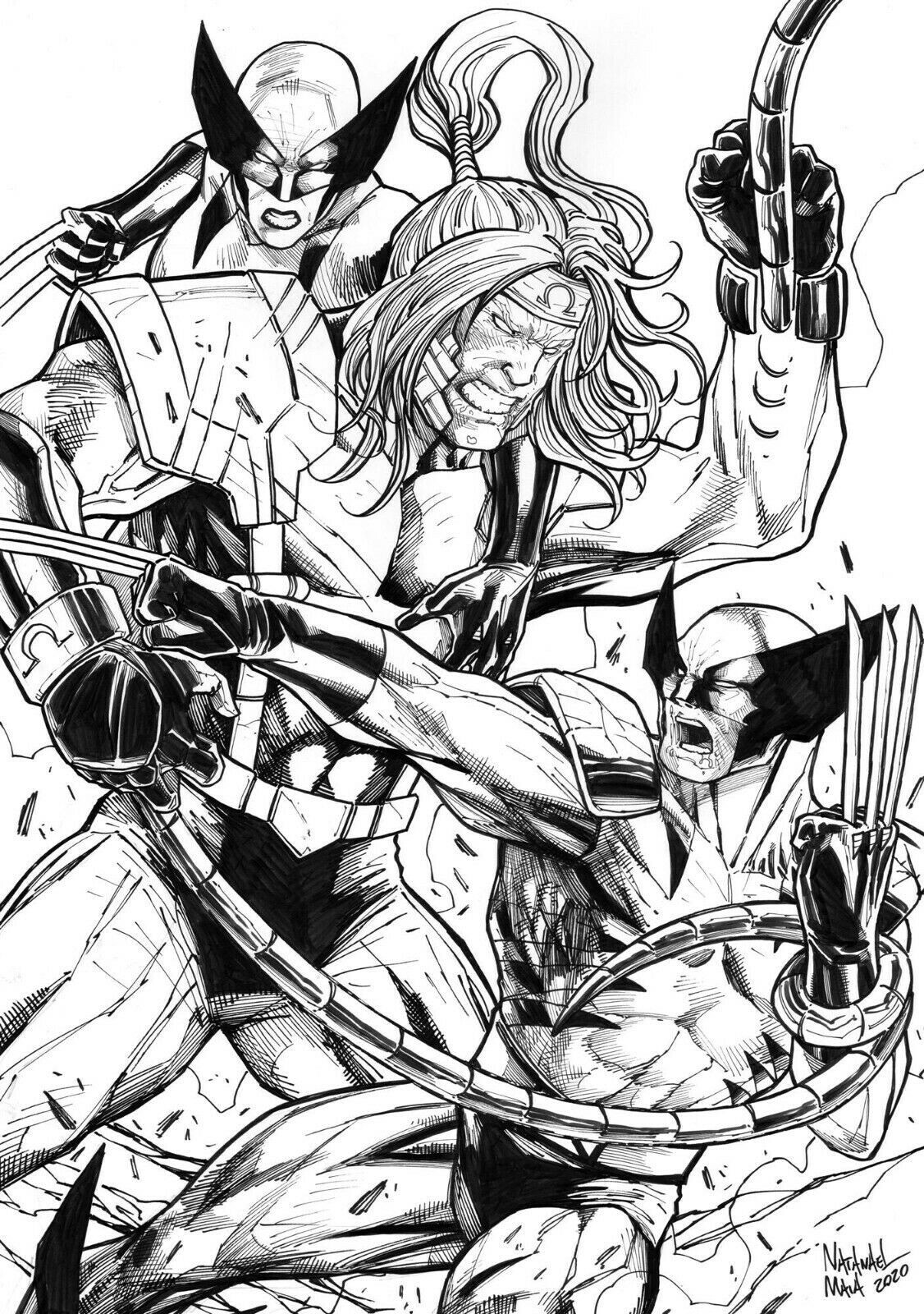 WOLVERINE VS OMEGA RED 12x17 ORIGINAL ART DRAWING PINUP PAGE X-MEN ...