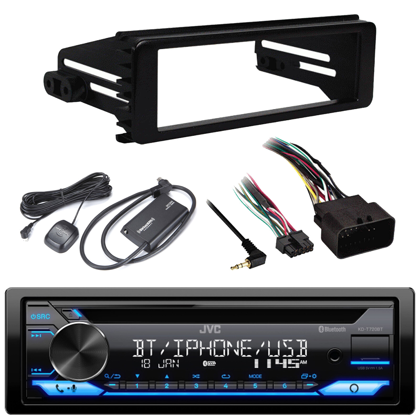 JVC KD-T720BT Single DIN Stereo Car Audio Receiver,Install Kit,Radio ...