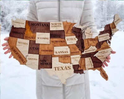3D Wooden USA Map Wall Art, Wood United States Map with 17"x27" | eBay