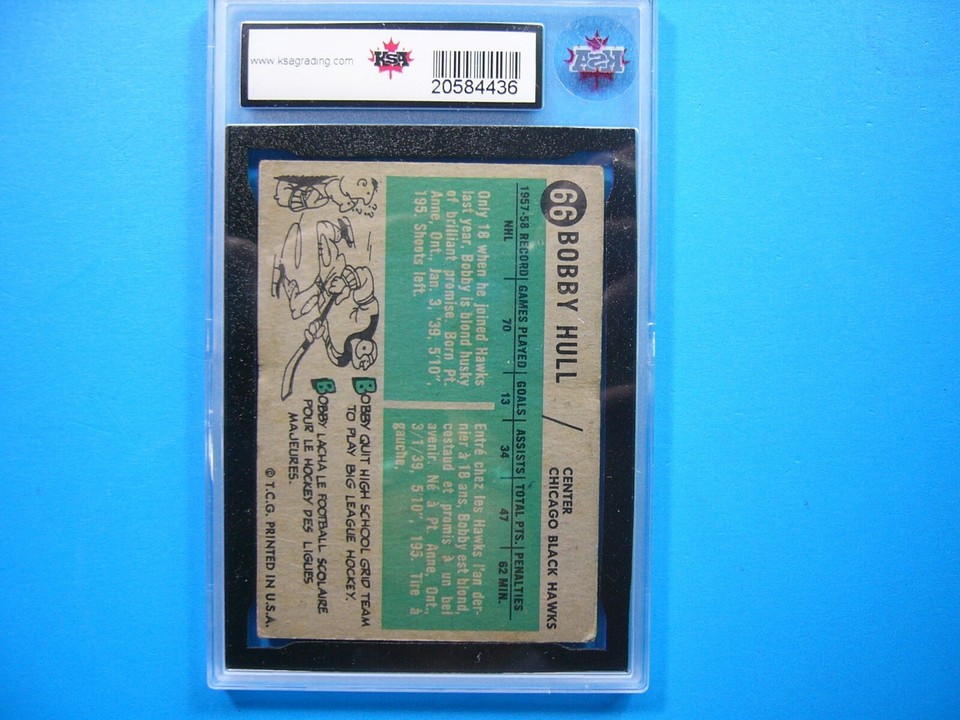 1958/59 TOPPS NHL HOCKEY CARD #66 BOBBY HULL ROOKIE RC KSA 4 NICE 58/59 TOPPS GL | eBay