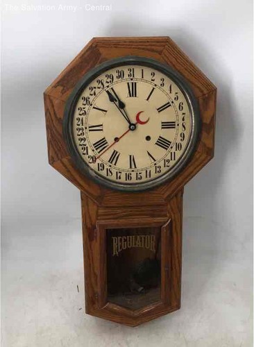 Brown Wooden Octagon Shape Roman Numerals Analog Display Regulator Wall ...