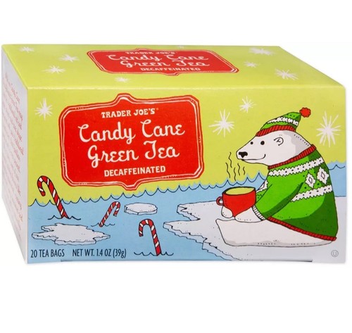 TRADER JOE'S CANDY CANE GREEN TEA CAFFEINE FREE 20 BAGS / BOX SEALED ...