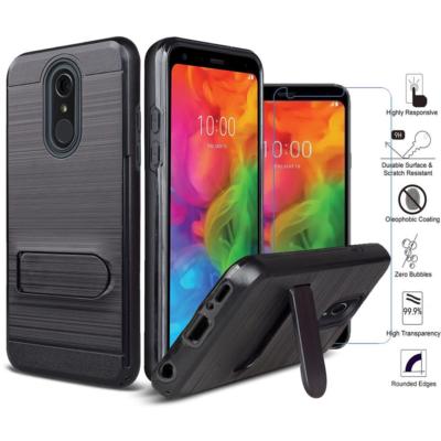 LG Q7 / Q7 Plus Hybrid Kickstand Brushed Shockproof Case+Glass Screen ...