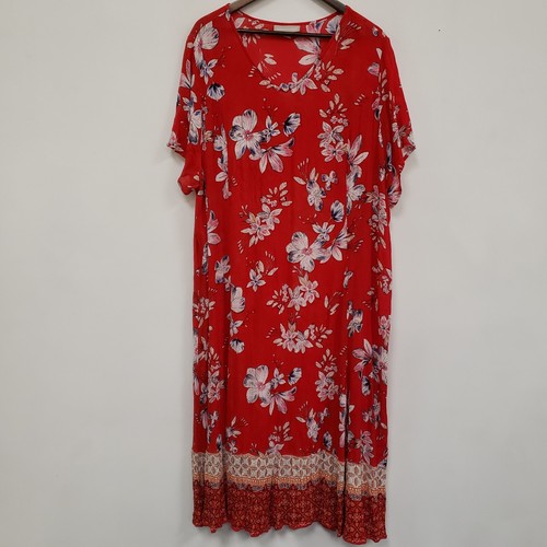 Woman Within Woven Maxi Boho Tropical Dress Size 2X Red Vacation Travel ...