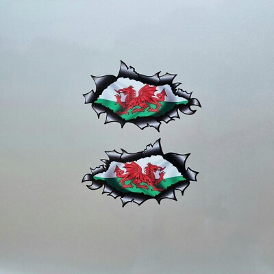 2x Wales Welsh Flag Ripped Carbon Fibre Oval Vinyl Sticker For Car ...