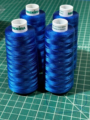 qty 4 Madeira 100% Rayon 40 huge 5000m spools color 1134 blue lightly ...