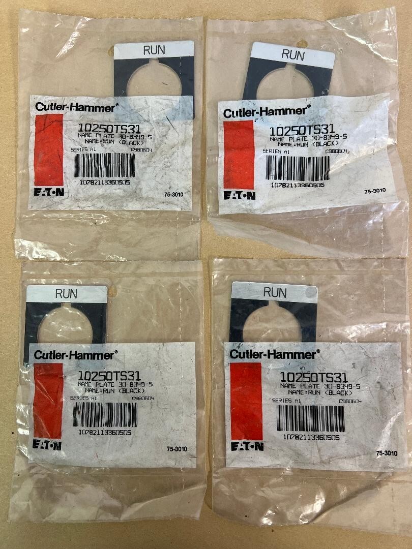 LOT OF 4: CUTLER-HAMMER 10250TS31 NAME PLATE 30-8349-5 "RUN" BLACK 1.75 ...