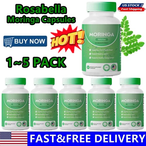 1-5 PACK Rosabella Moringa Powder Capsules - 60 Capsules 800mg of Pure ...