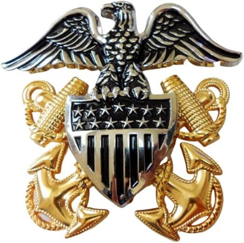 WW2 USN US NAVY OFFICERS LARGE EAGLE HAT METAL MILITARY BADGE INSIGNIA ...