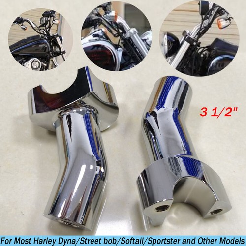 Chrome 3 1/2" Pullback Handlebar Risers For Harley 1" Bar Dyna Softail ...