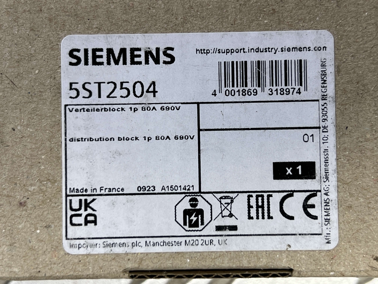 Siemens 5st2 504 Distribution Blocks 1 Pole 80a - for sale online | eBay