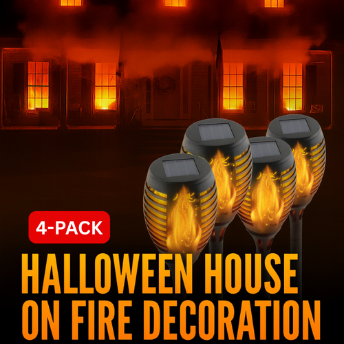 Halloween House On Fire Decoration - Fake House Fire Solar Torch Lights ...