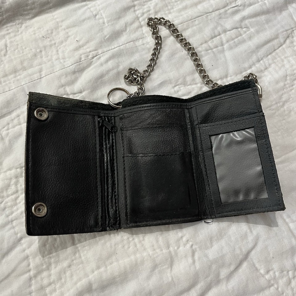 Harley Davidson Tri Fold Leather Chain Wallet Motorcycle Biker Black ...
