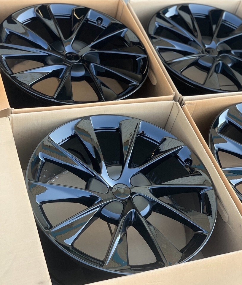 21" TESLA MODEL S GLOSS BLACK TWIN TURBINE P100D 100D WHEELS RIMS ...