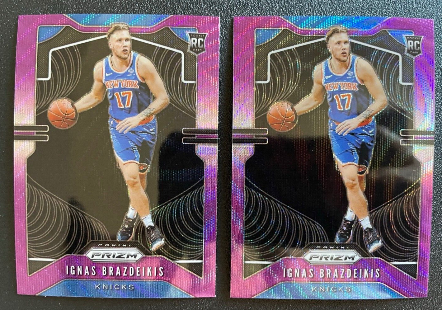 2 card lot IGNAS BRAZDEIKIS 2019-20 Panini Prizm Purple Wave Holo RC SP ...