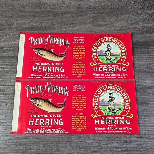 2 Pride of Virginia Potomac River Herring Original Can Label Mundy ...