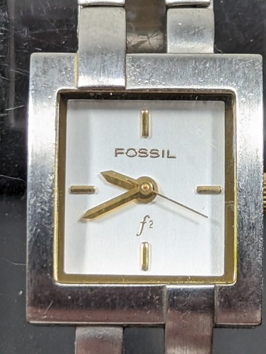 Fossil f2 Silver Tone Dial Square Case Two Tone Link Bracelet Band ...