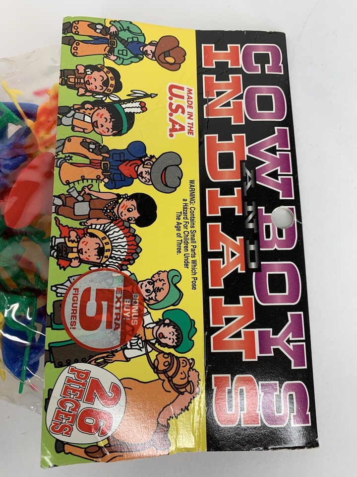 Tim-Mee Plastic Cowboys & Indians Vintage NOS Pack Stained Western ...