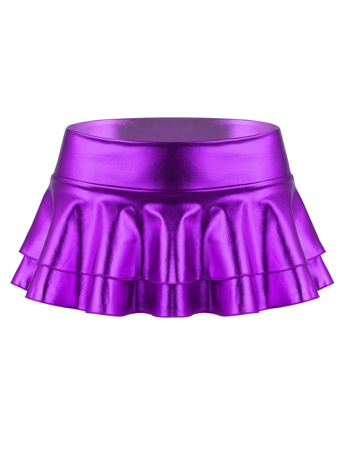 Women Shiny Metallic Dance Double Layered Ruffled Skirt Night Club ...