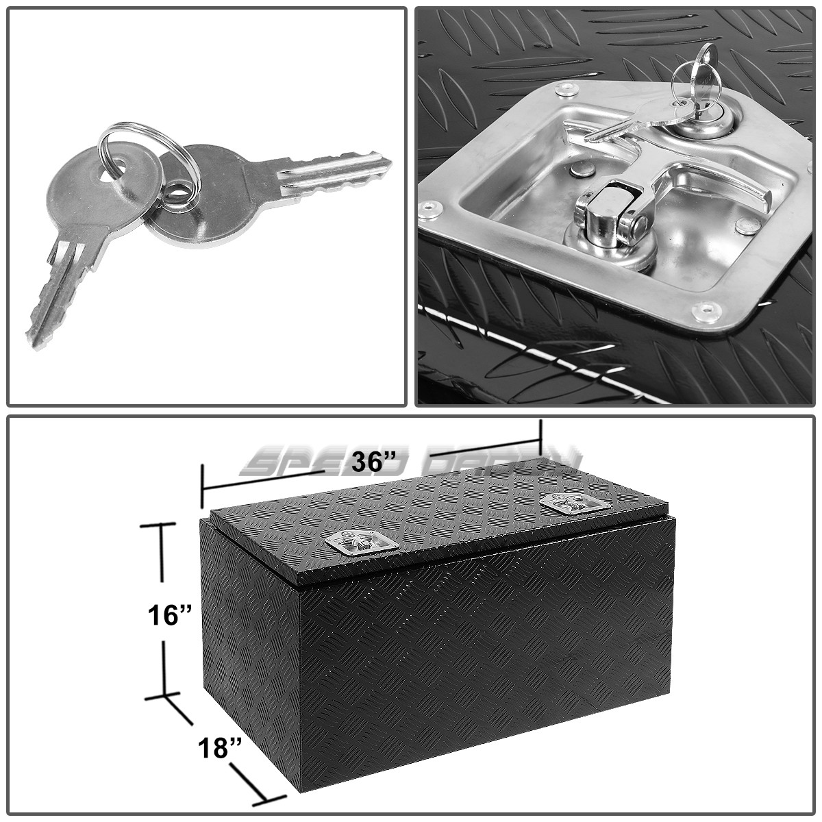 36"X18"X16" BLACK ALUMINUM PICKUP TRUCK TRUNK BED TOOL BOX TRAILER ...