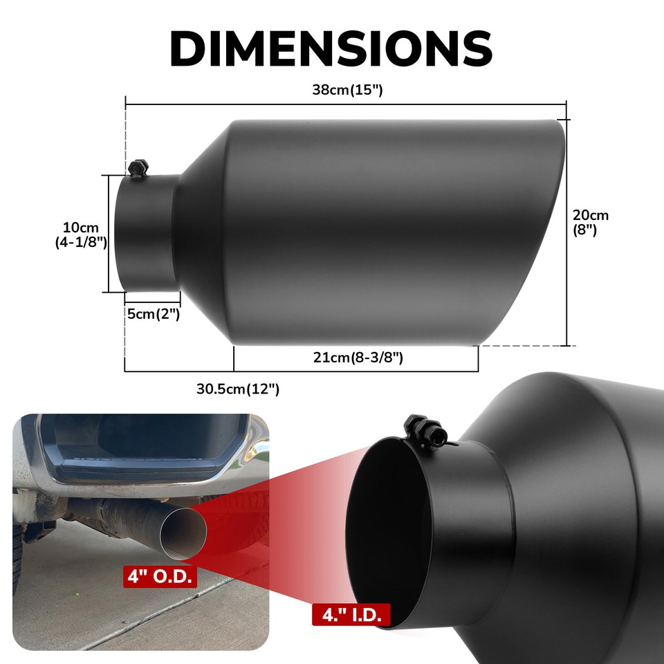 Diesel Exhaust Tip 4" Inlet 8" Outlet 15" Bolt-On Tailpipe For Ford ...