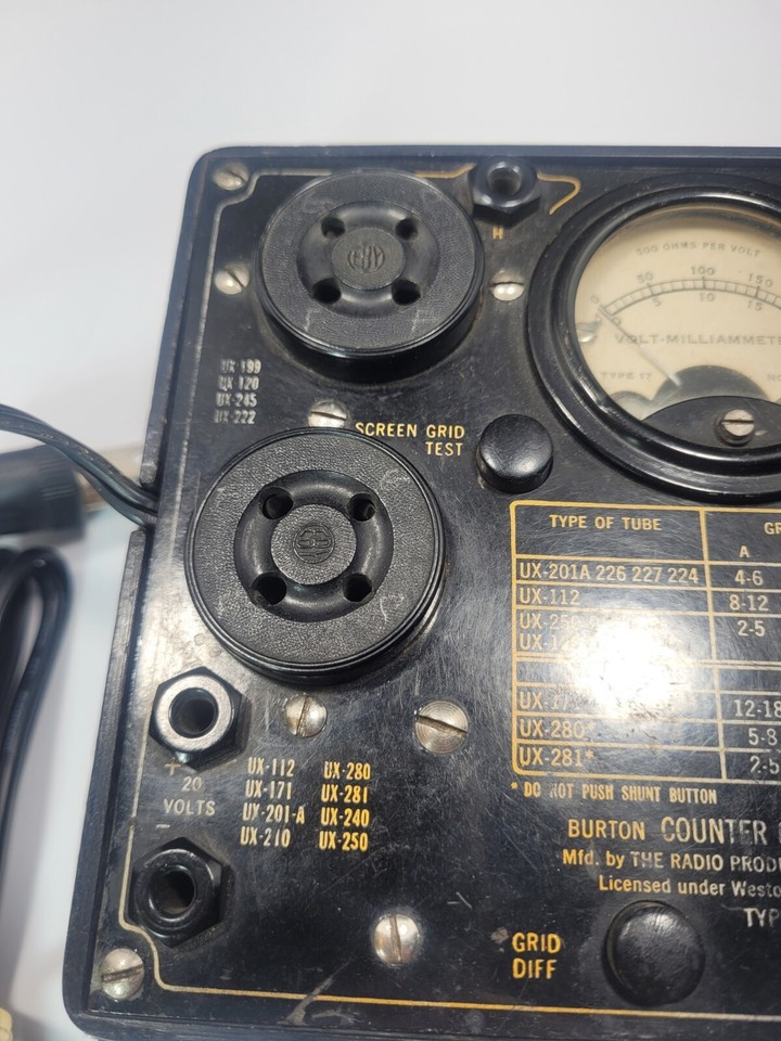 RADIO PRODUCTS TUBE TESTER TYPE C - 4 PIN TUBE UX SERIES 5 PIN TUBE UX ...