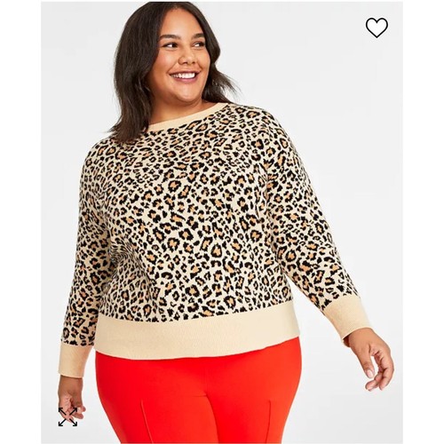 On 34th 3X Leopard Print Pullover Crewneck Sweater Plus Size Curvy ...