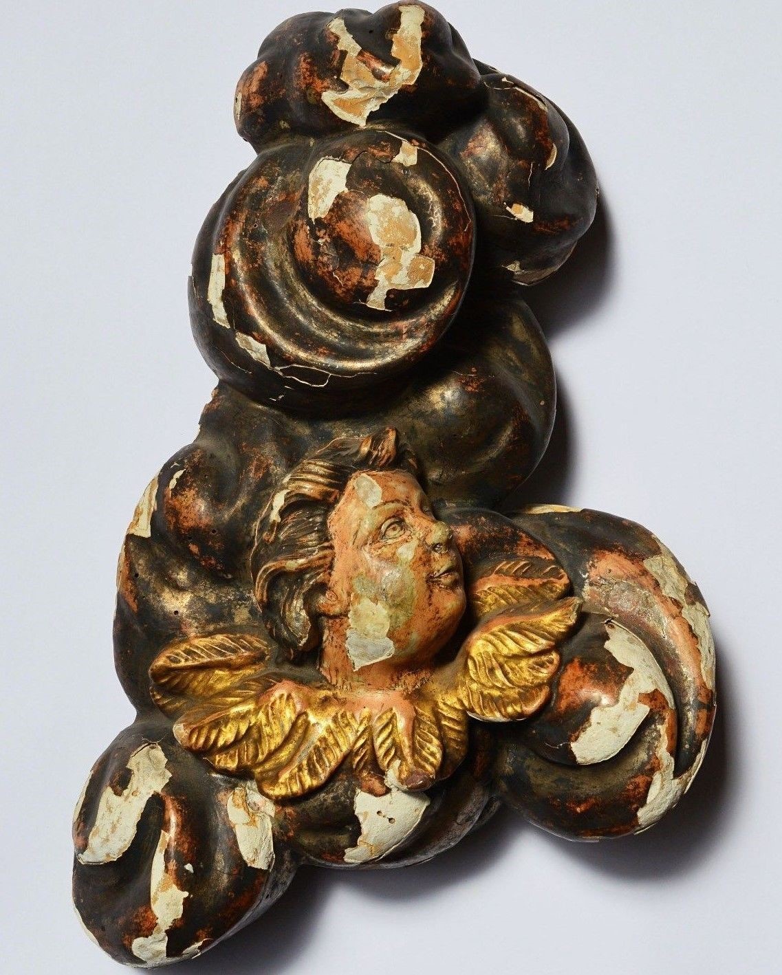 Putto Putte Engel 18. Jh. Wolke Holz geschnitzt Blattgold Blattsilber ...