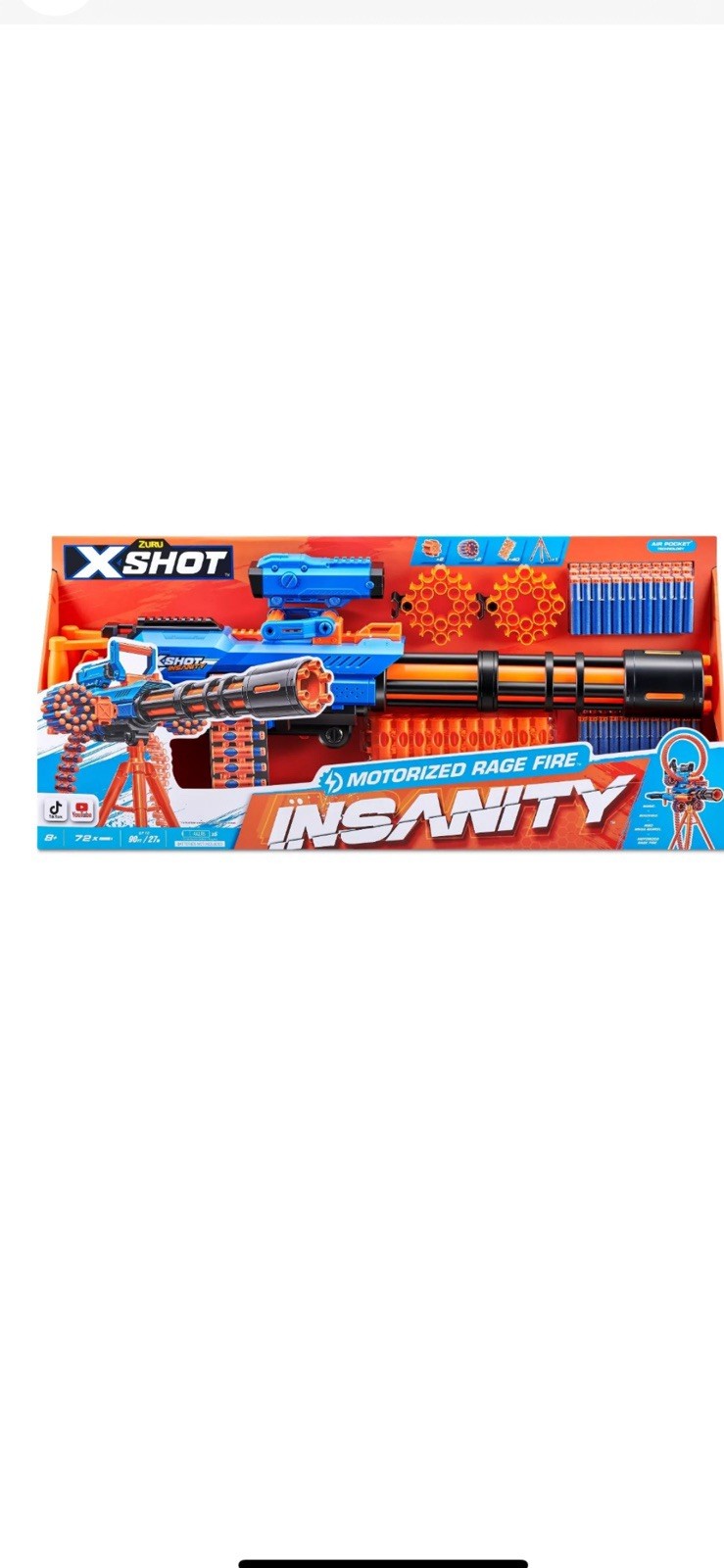 ZURU X-Shot Insanity Motorized Rage Fire Blaster - 72 Darts (36605) for ...