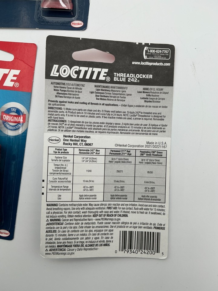 LOT OF 5 Loctite Threadlocker Blue 242 - .20oz Removable Thread Lock ...