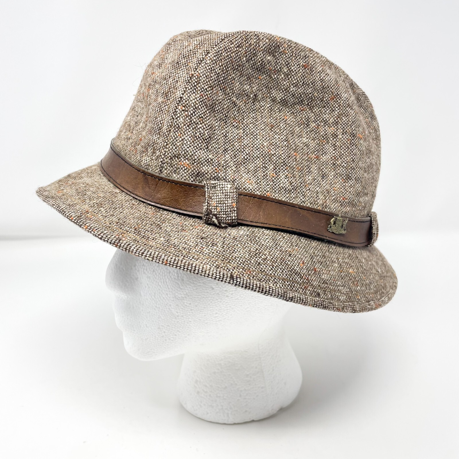 Stetson Fedora Hat Wool Tweed Lined Brown Cap Leather… - Gem