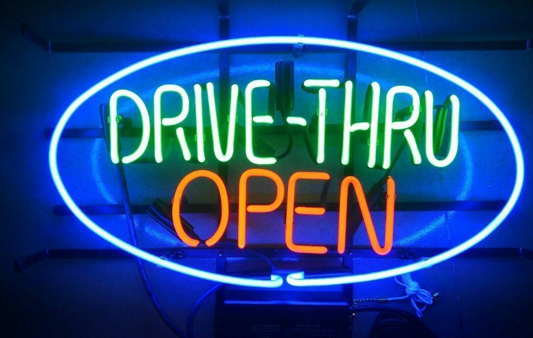 17"x14"Drive Thru Open Neon Sign Light Store Windows Hanging Real Glass ...