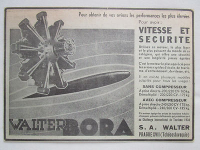 8/1934 PUB MOTEURS AVIATION WALTER BORA ENGINE PRAHA TCHECOSLOVAQUIE ...