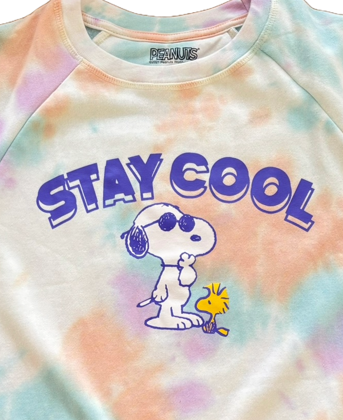 Licensed PEANUTS Snoopy 'STAY COOL" women's Tie Dye crop FLEECE ...