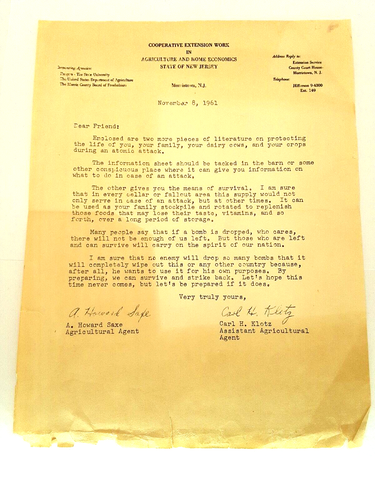 Vietnam War Atomic Bomb Document 1961 Morristiwn NJ Agricultural ...