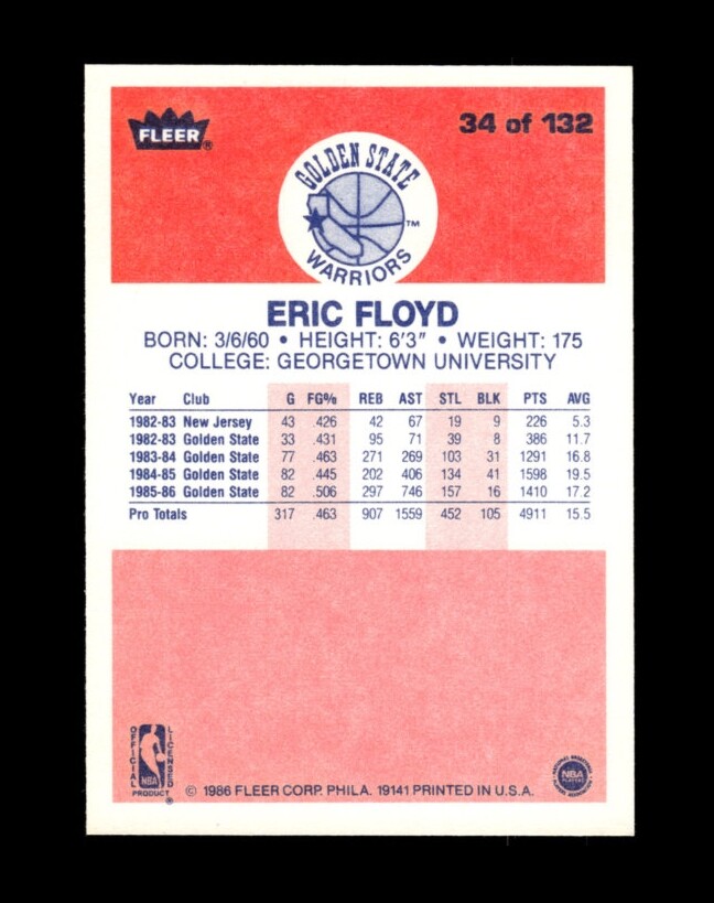 1986-87 Fleer Set-Break # 34 Sleepy Floyd NM-MT OR BETTER *GMCARDS* | eBay
