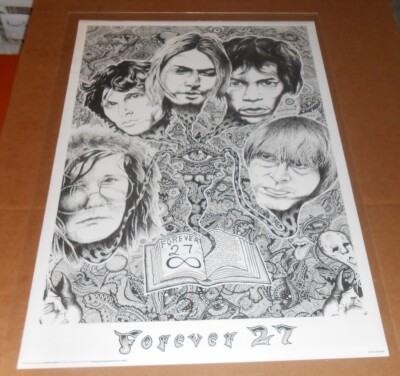Forever 27 Poster 33.5x24 Nirvana Hendrix Joplin Morrison Brian Jones ...