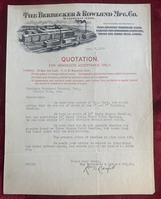 Vintage 1919 Berbecker & Rowland Mfg Co Waterville Connecticut ...