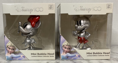 Disney 100th Anniversary Mini Bobble Head Mickey & Minnie Mouse Limited ...