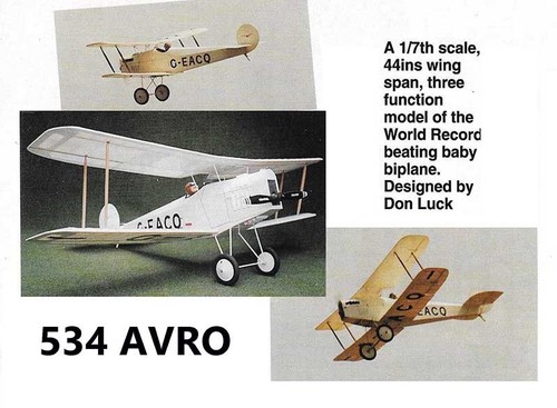 RCSA Model Airplane Plans (RC): AVRO 534 BABY 1/7 Scale 44"ws for .19 ...