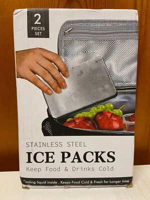 2 Ice Packs for Lunch Boxes Cooler Stainless Steel Cold Pack Quick ...