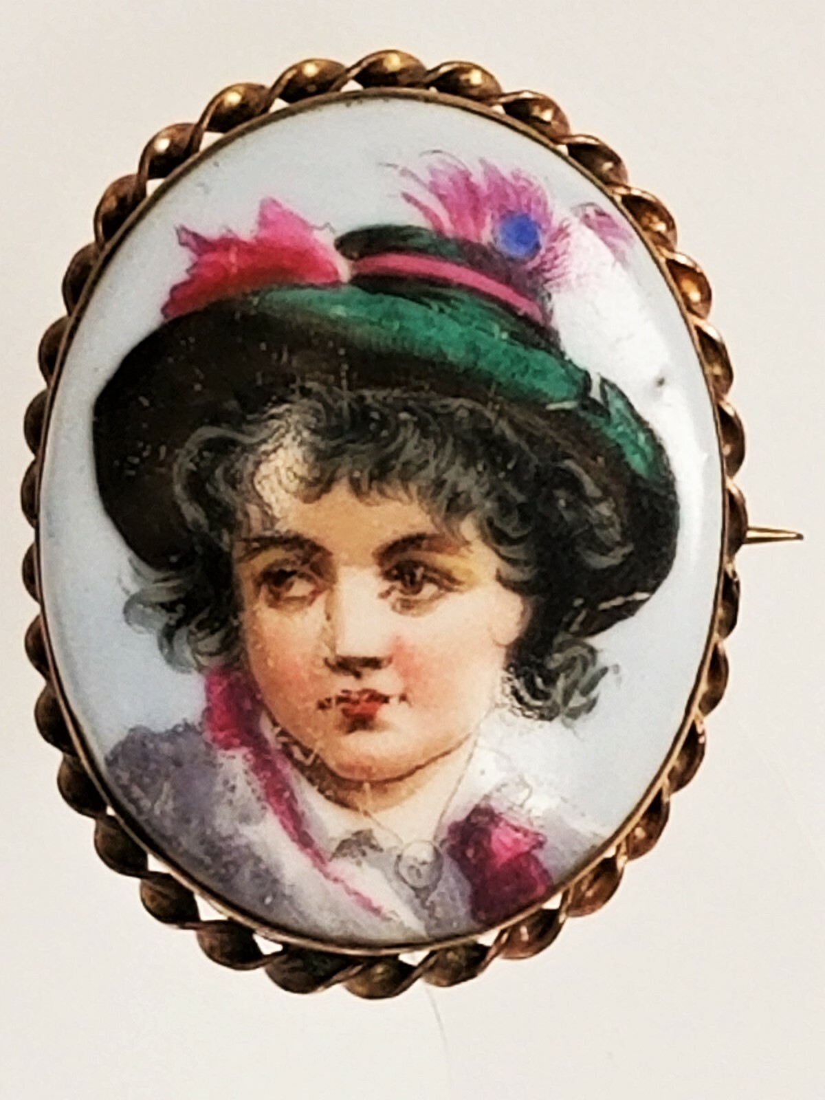 Antique Porcelain Portrait Young Girl Pin Brooch Twis… - Gem