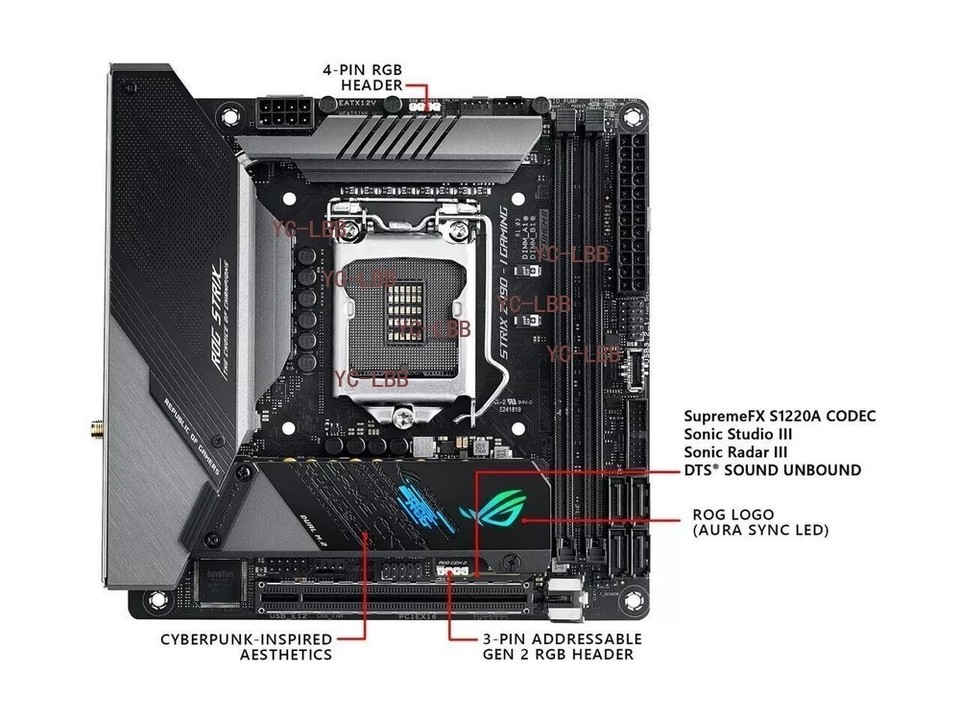 ASUS ROG STRIX Z490I Gaming Motherboard Intel Z490 Mini-ITX LGA 1200 2× ...