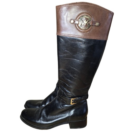 Michael Kors Womens Stockard Two Toned Riding Boots Leather Black ...