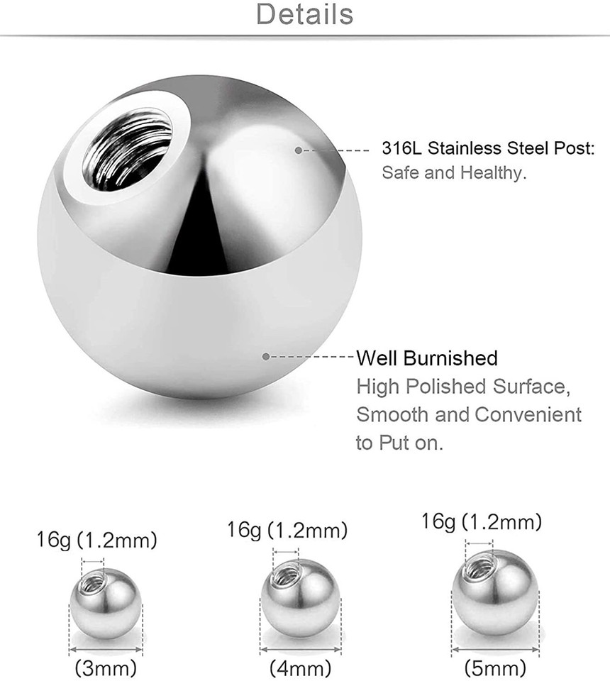 80-90 Pcs Stainless Steel Replacement Balls Body Piercing Jewelry ...